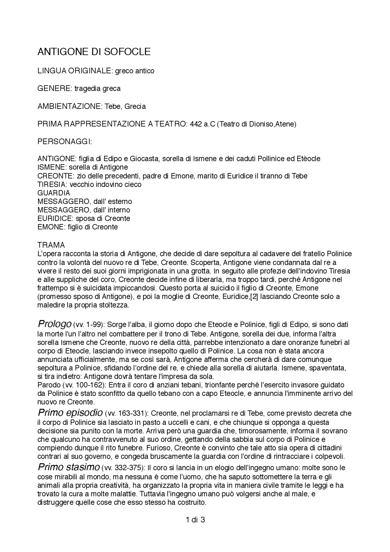 Riassunto Antigone di Sofocle - Docsity