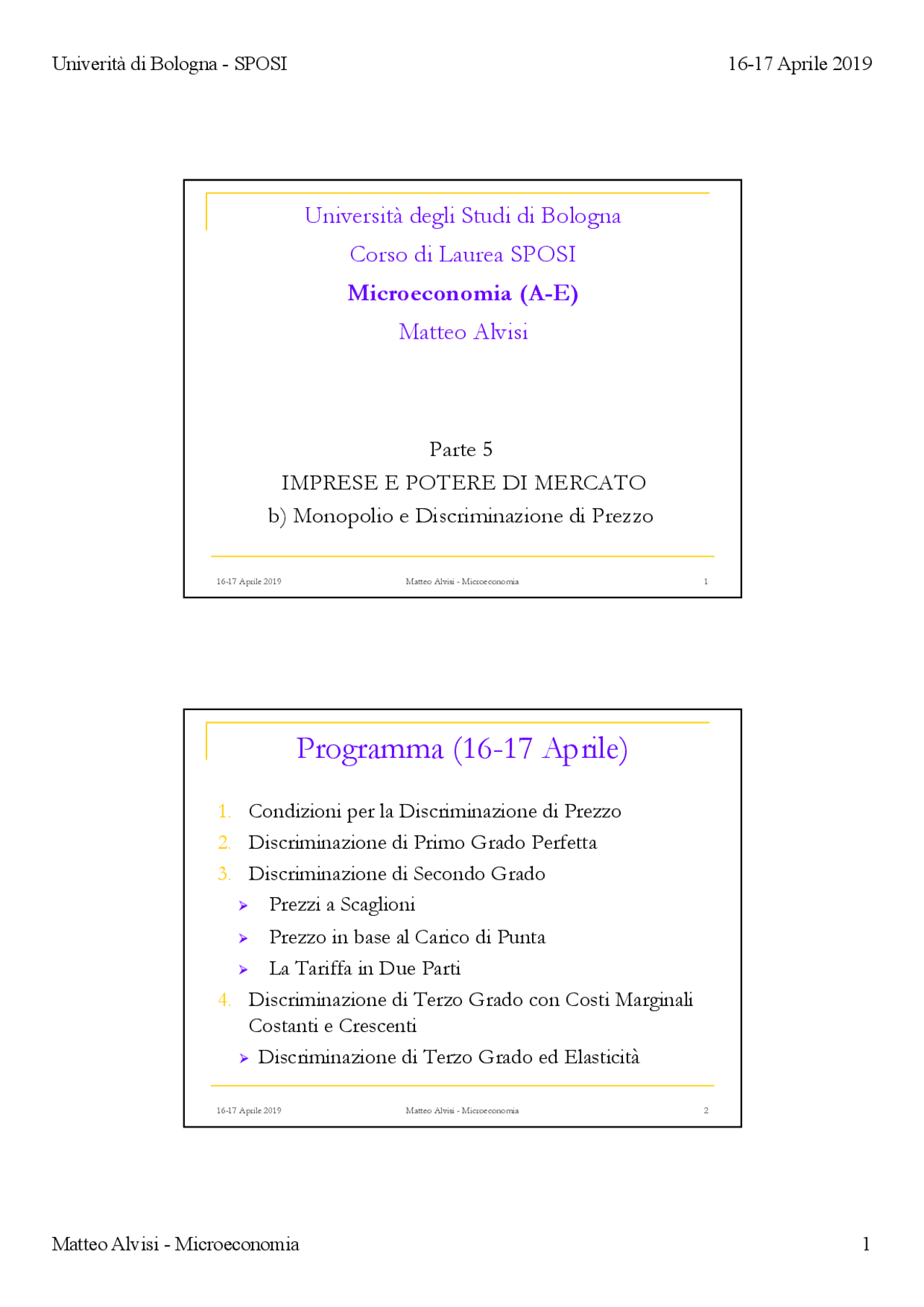 Slide Microeconomia Alvisi Docsity