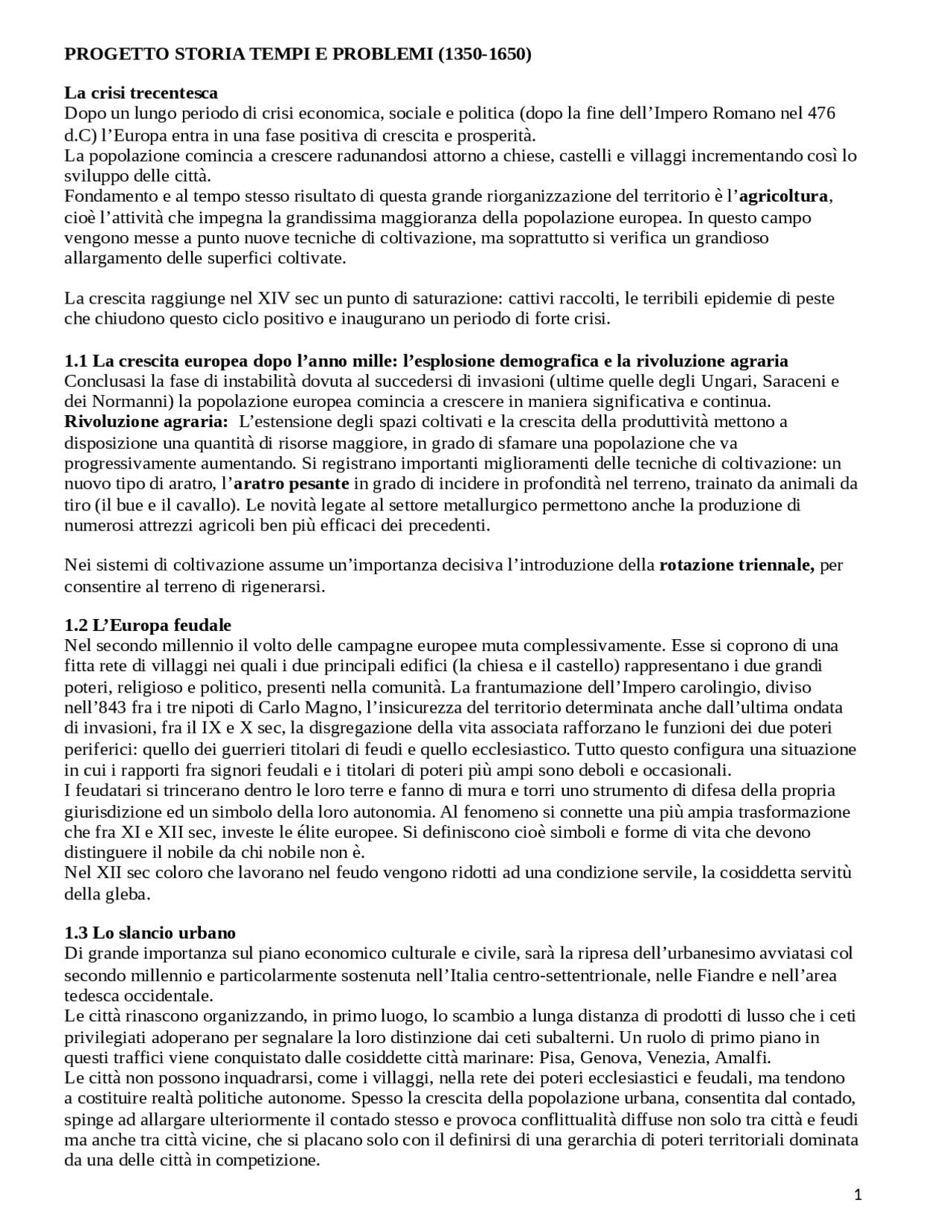 Progetto Storia Volume 1 Docsity