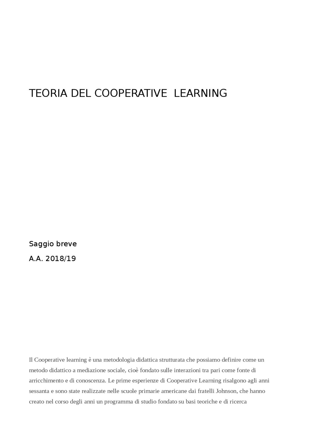 TEORIA DEL COOPERATIVE LEARNING - Docsity