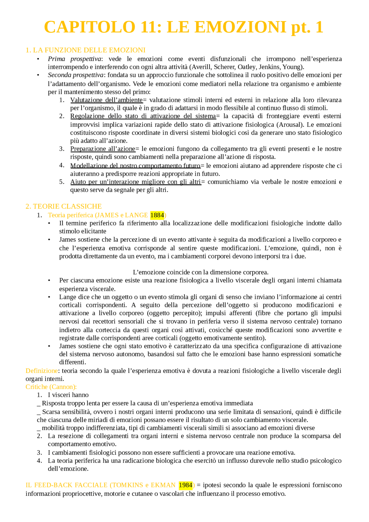 Emozioni Teorie Classiche E Contemporanee Docsity