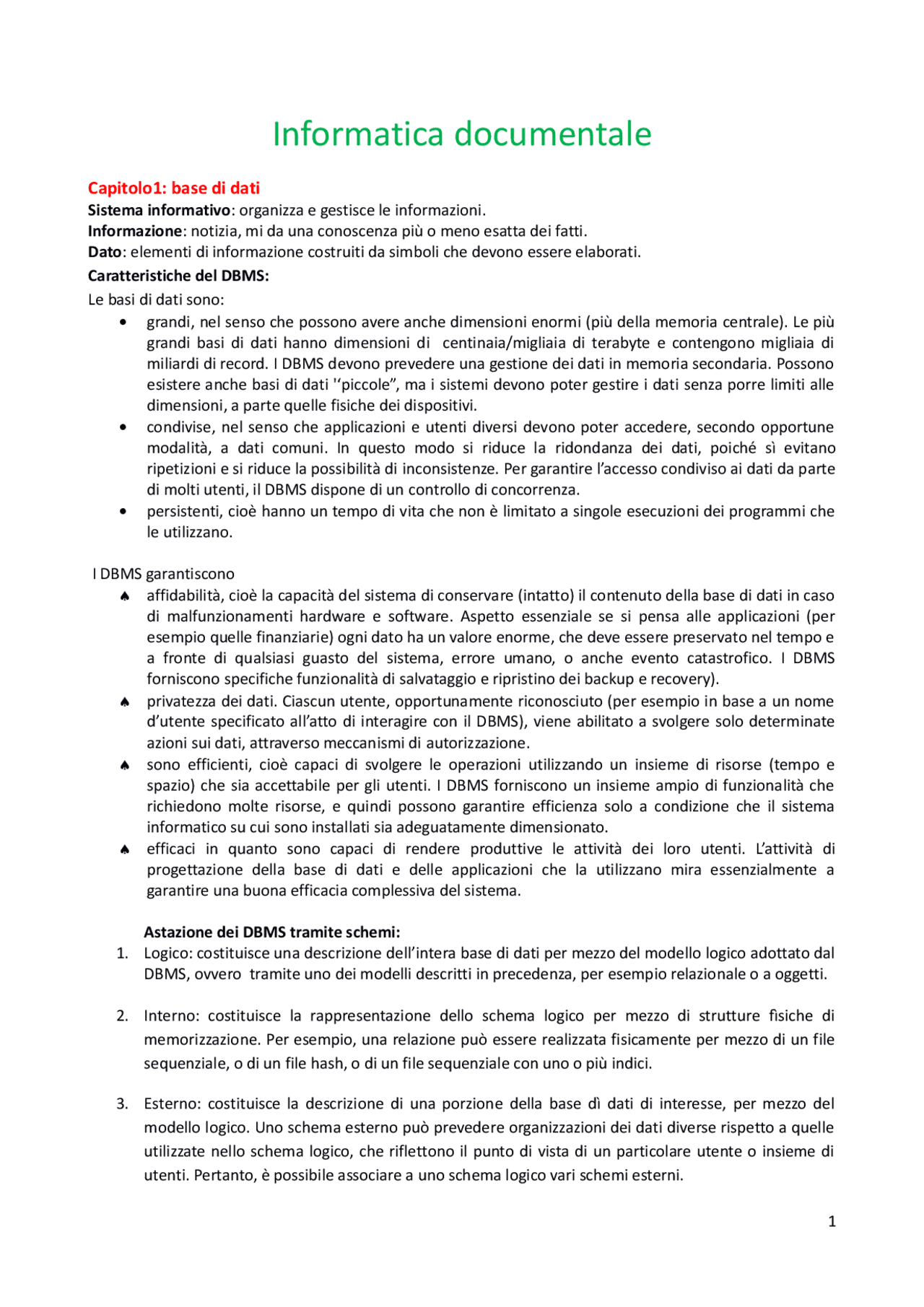 Base Di Dati Informatica Documentale Docsity