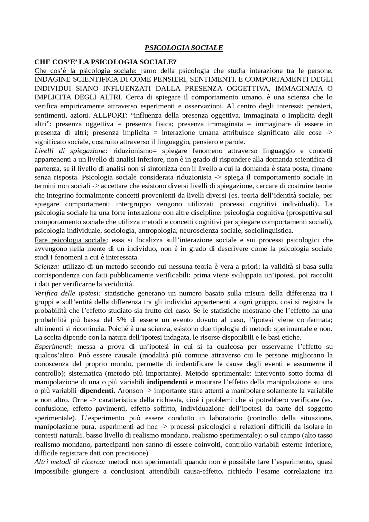 Riassunto Psicologia Sociale Docsity