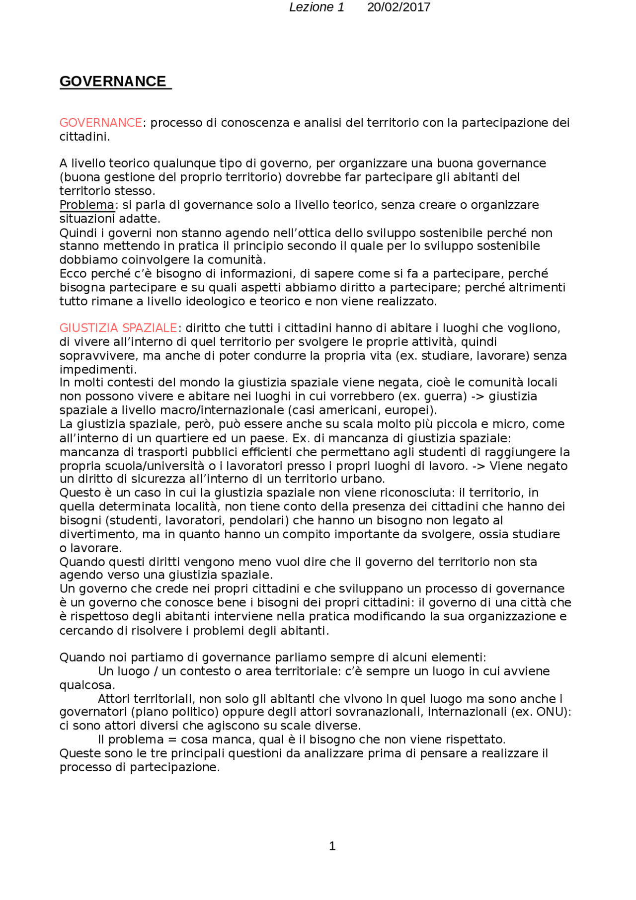 Lezione Di Governance Territoriale Docsity
