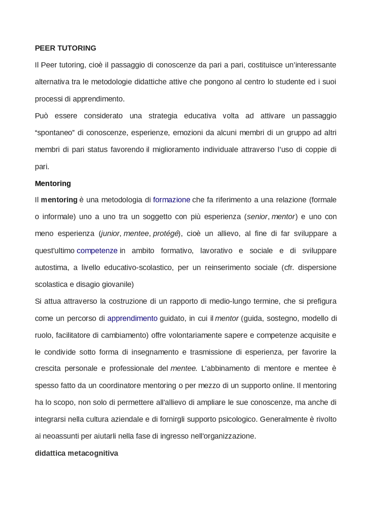 Approfondimento Su Peer Tutoring E Didattica Metacognitiva Docsity