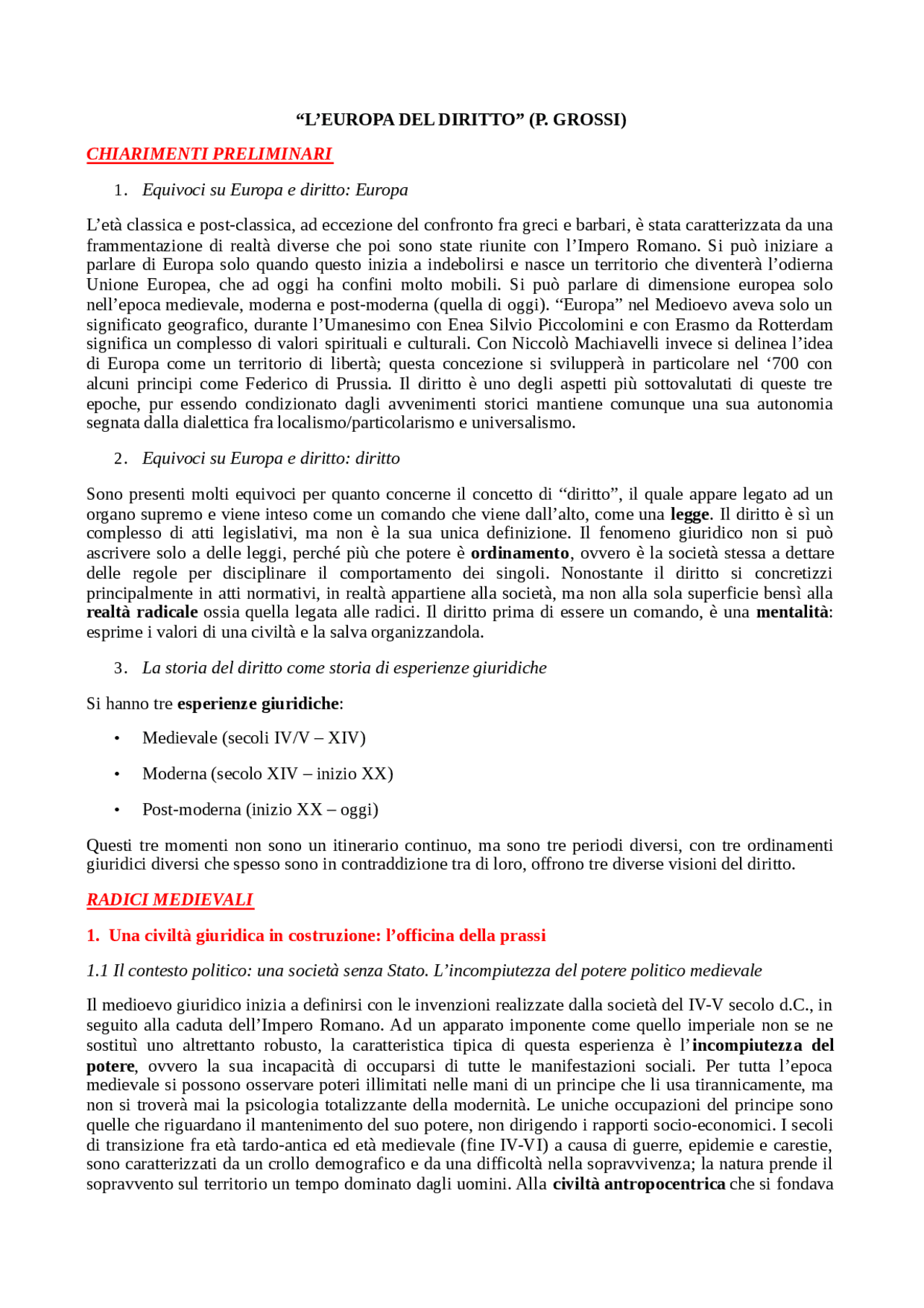 Europa Del Diritto Pgrossi Docsity