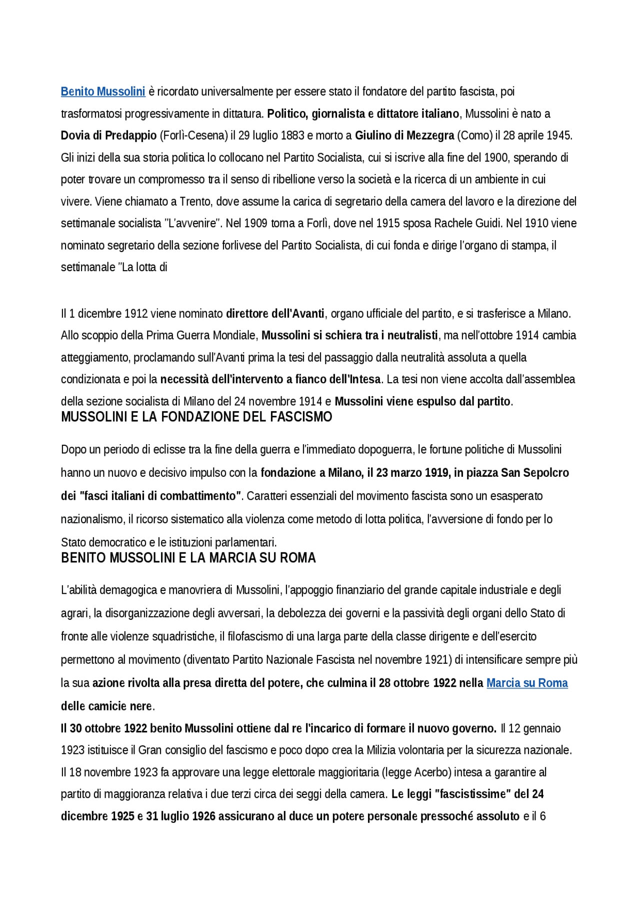 Benito mussolini fascismo appunti - Docsity