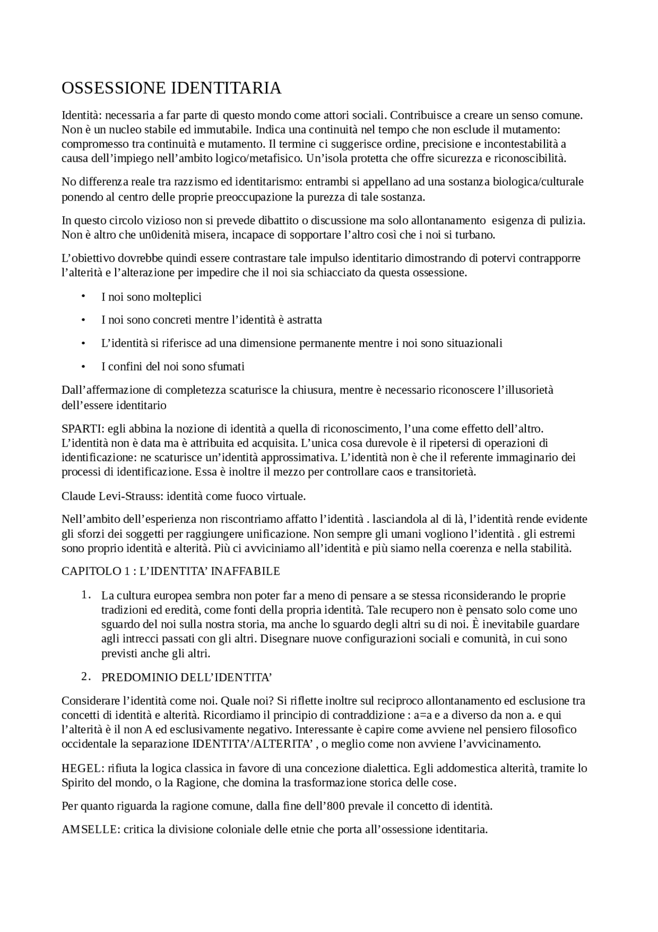 Lossessione Identitaria Docsity