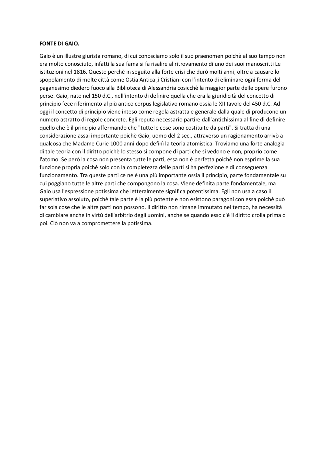 Diritto Romano Gaio Docsity