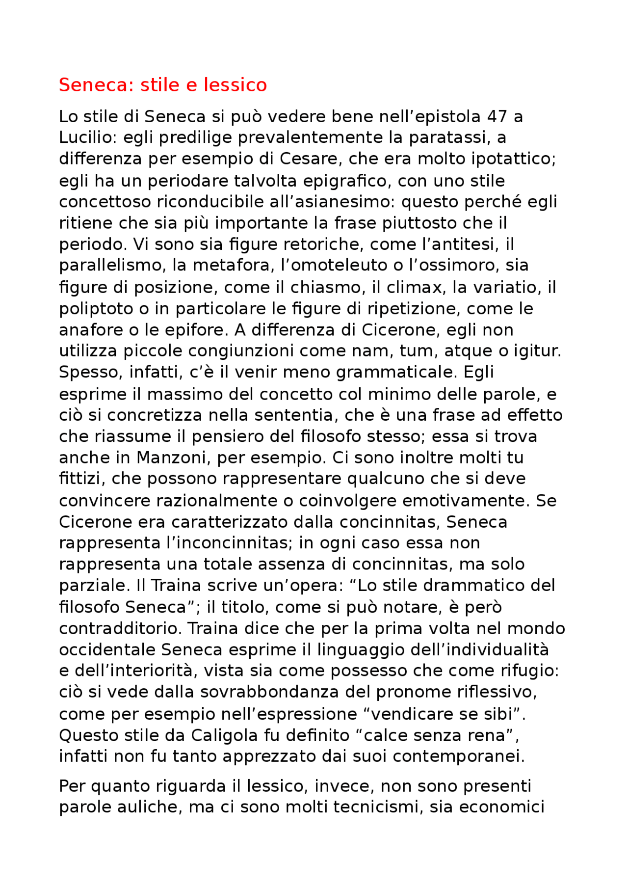 Seneca Stile E Lessico Docsity