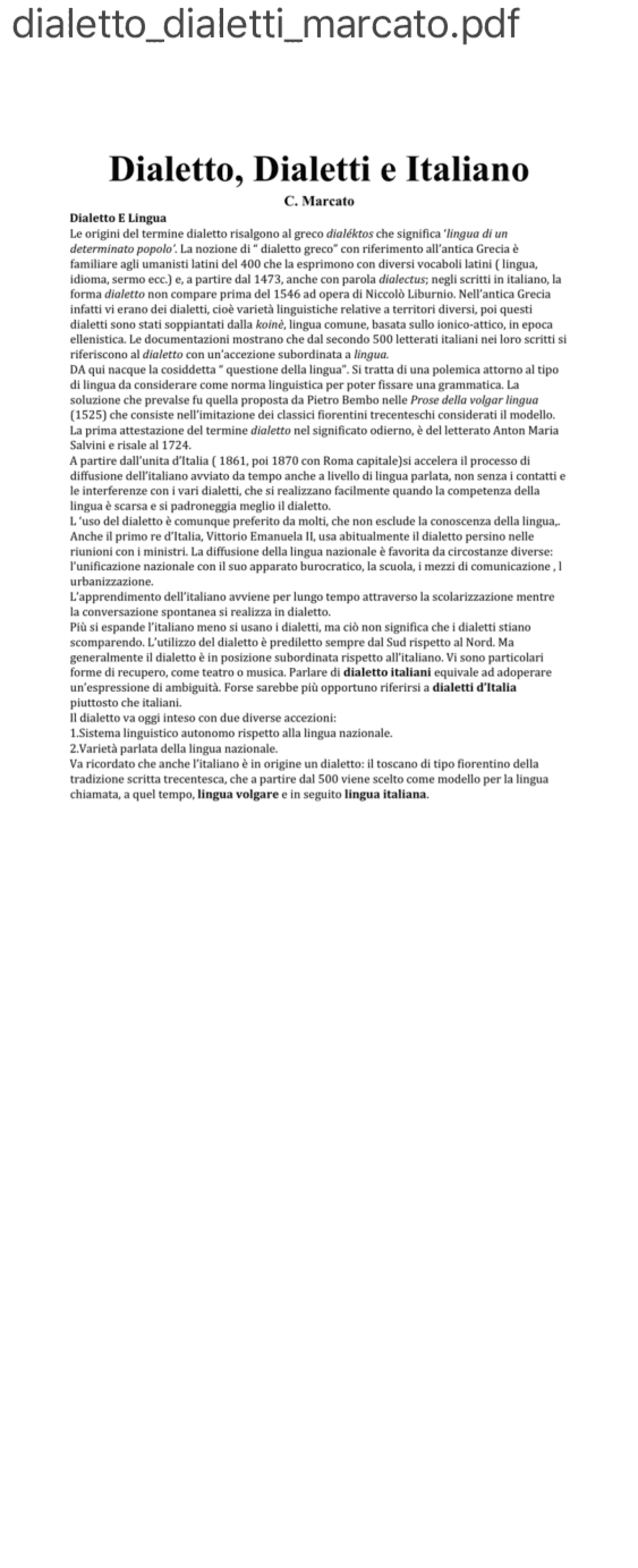 Dialettodialetti E Italiano Marcato Docsity