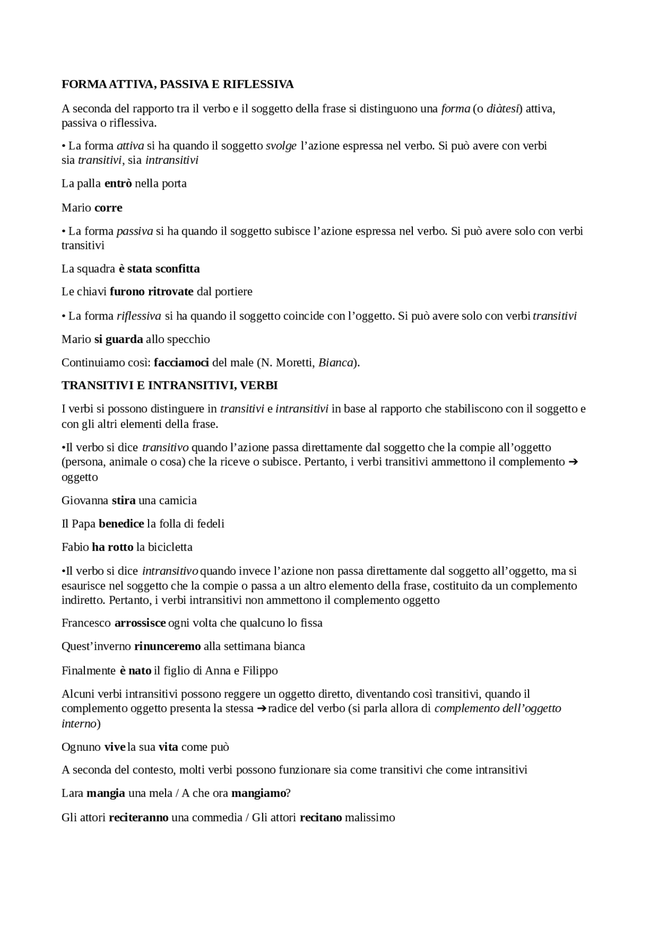 Riassunto Forma Attiva Dei Verbi Docsity