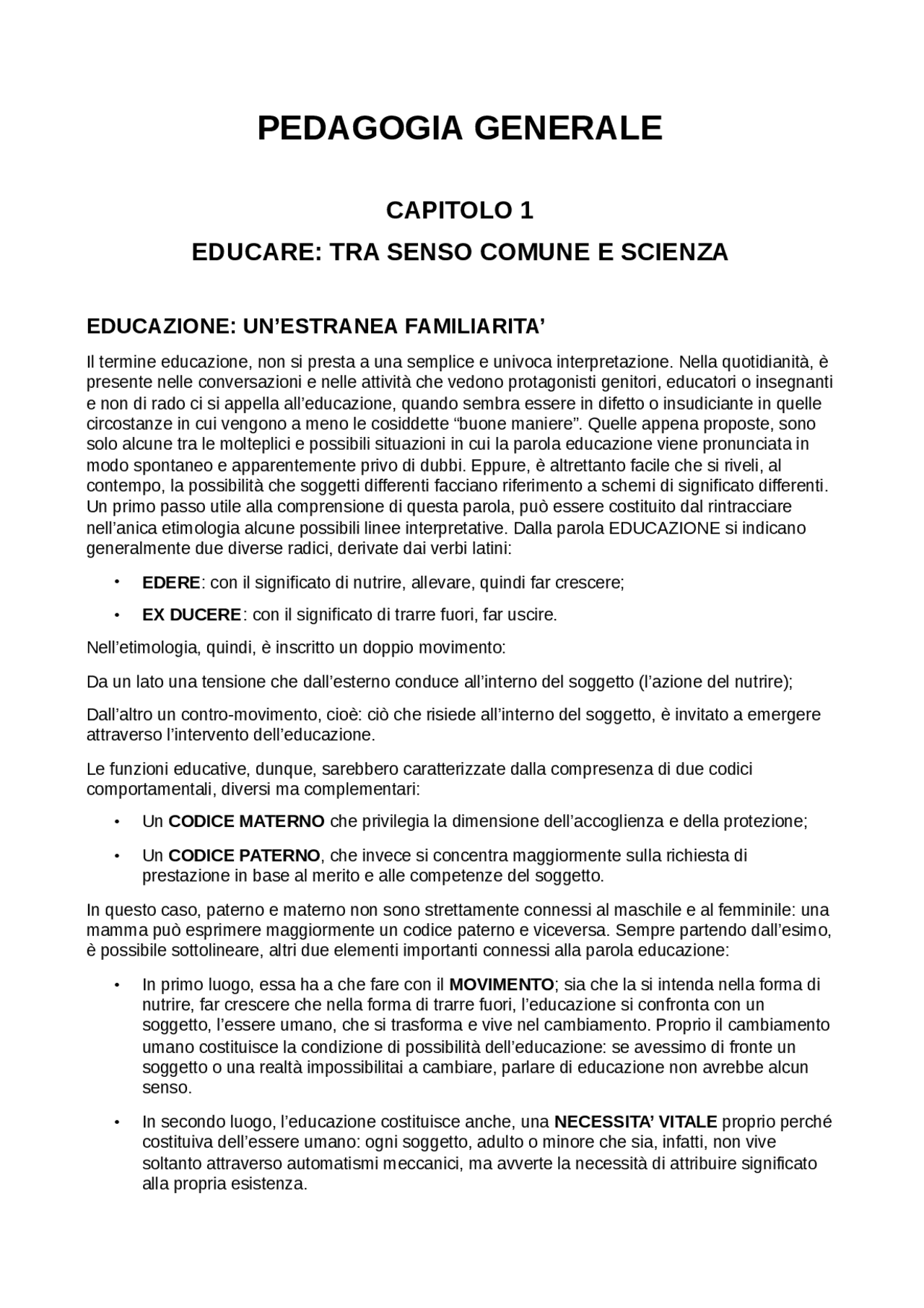 Pedagogia Generale Riassunto Docsity