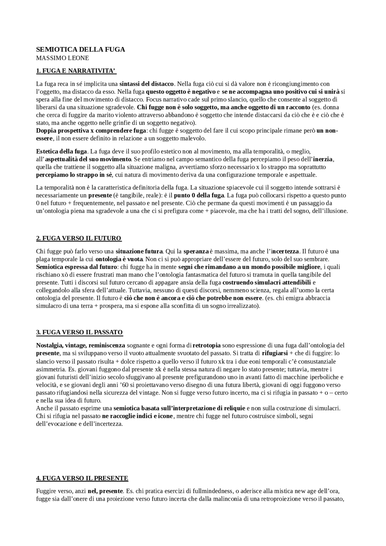 Riassunto Articolo Semiotica Della Fuga Di Massimo Leone Docsity