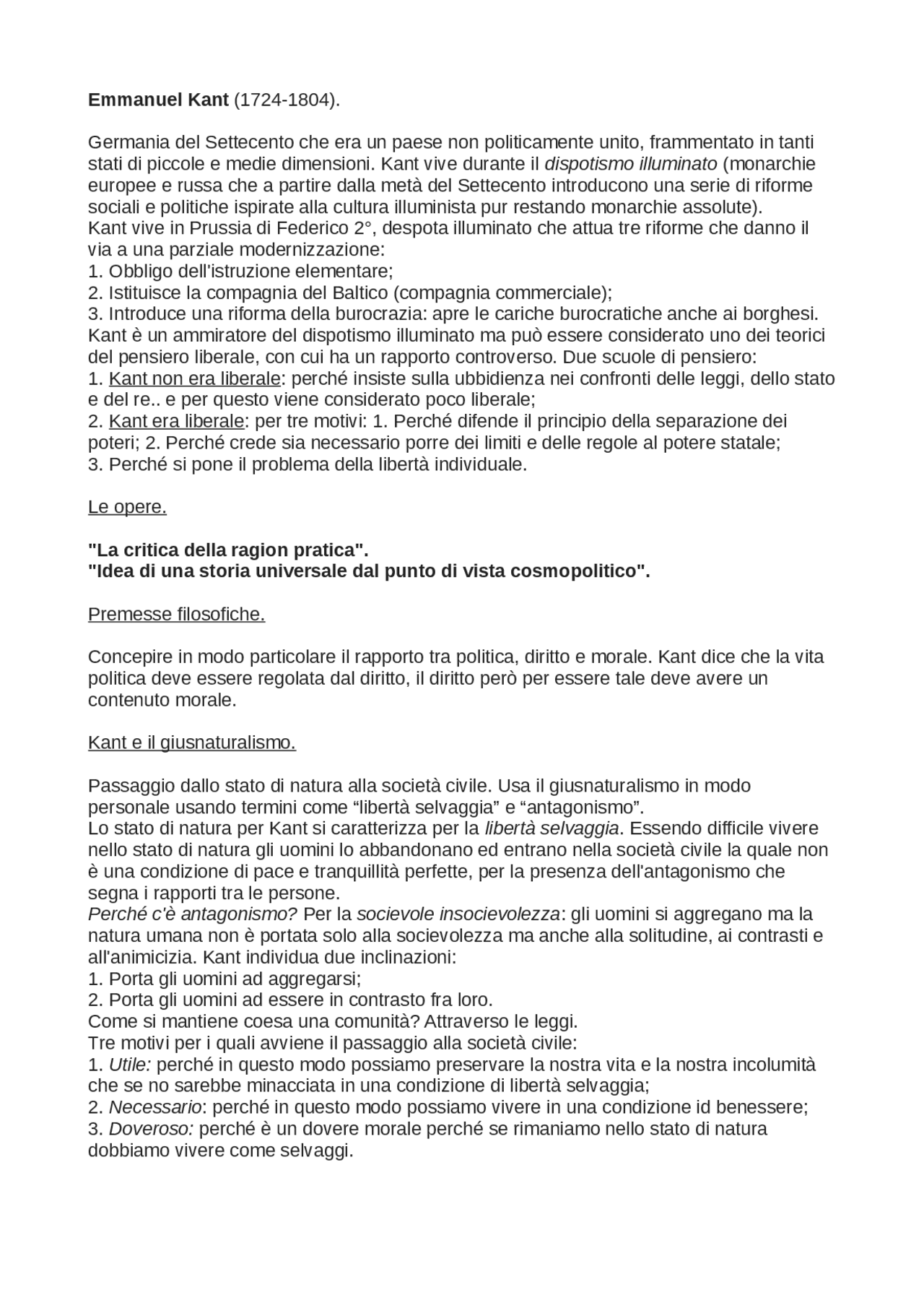 Emmanuel Kant (1724-1804) - Docsity
