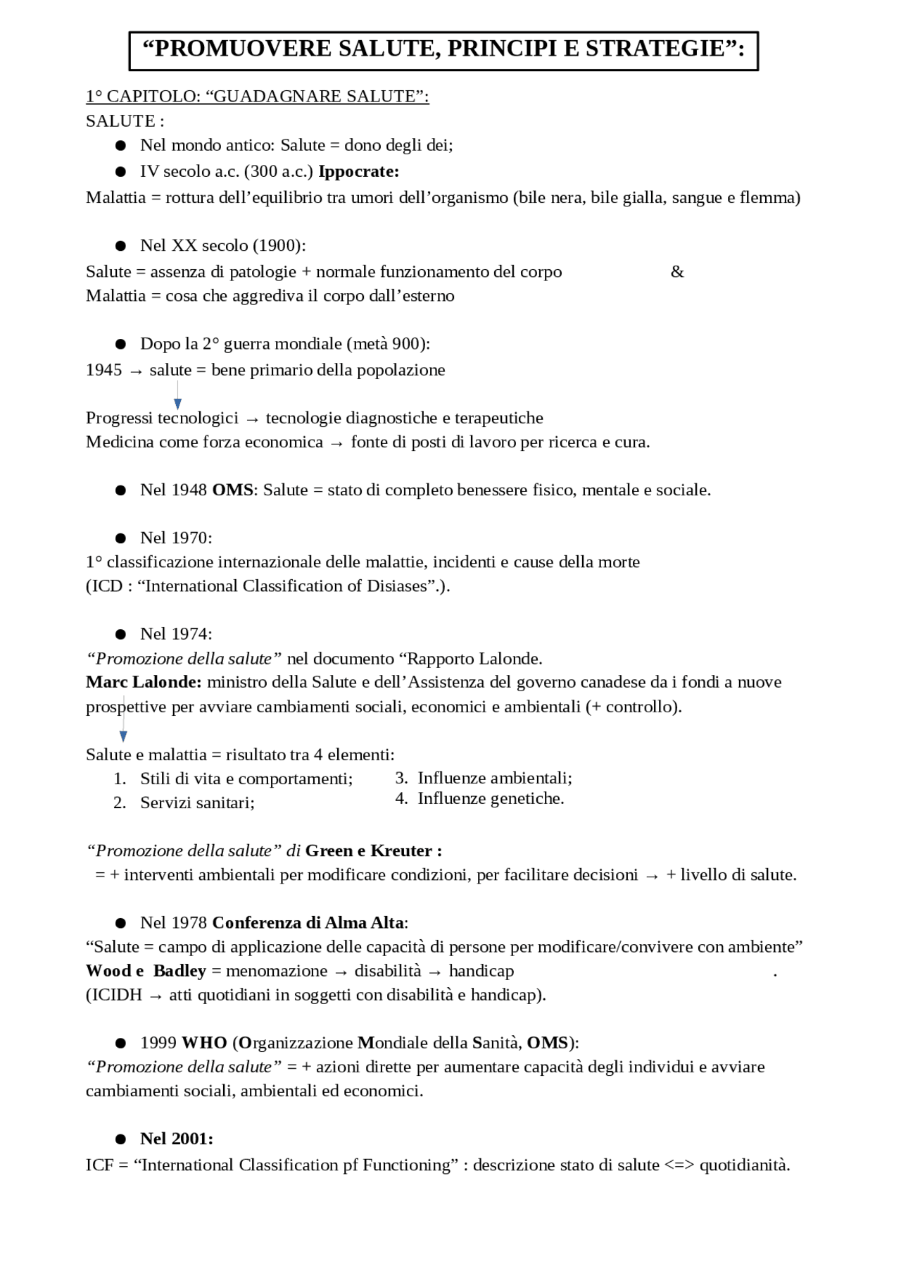 Promuovere La Salute Principi E Strategie Di Lemma Docsity