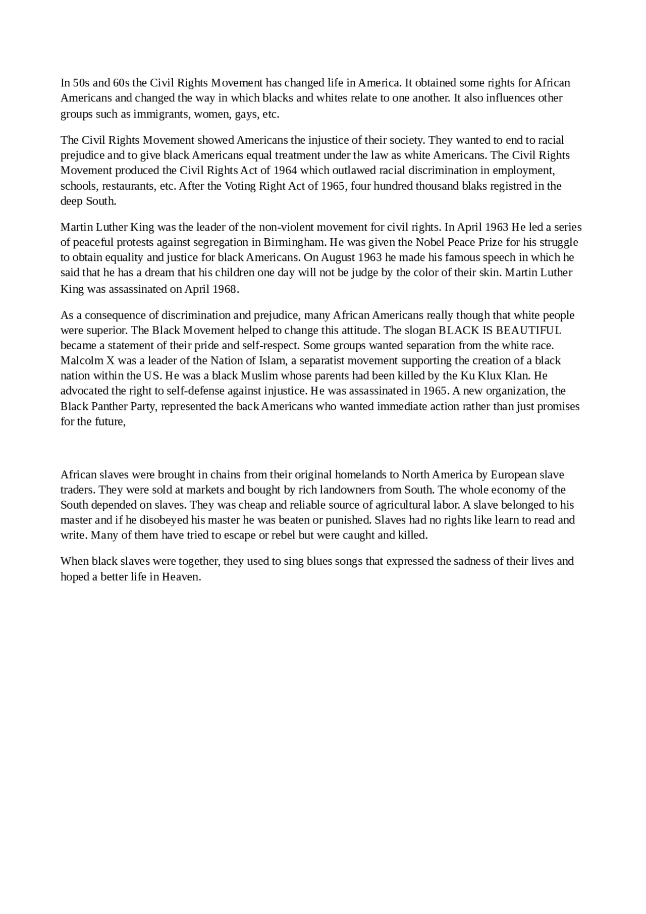 The Civil Rights Movement - Docsity