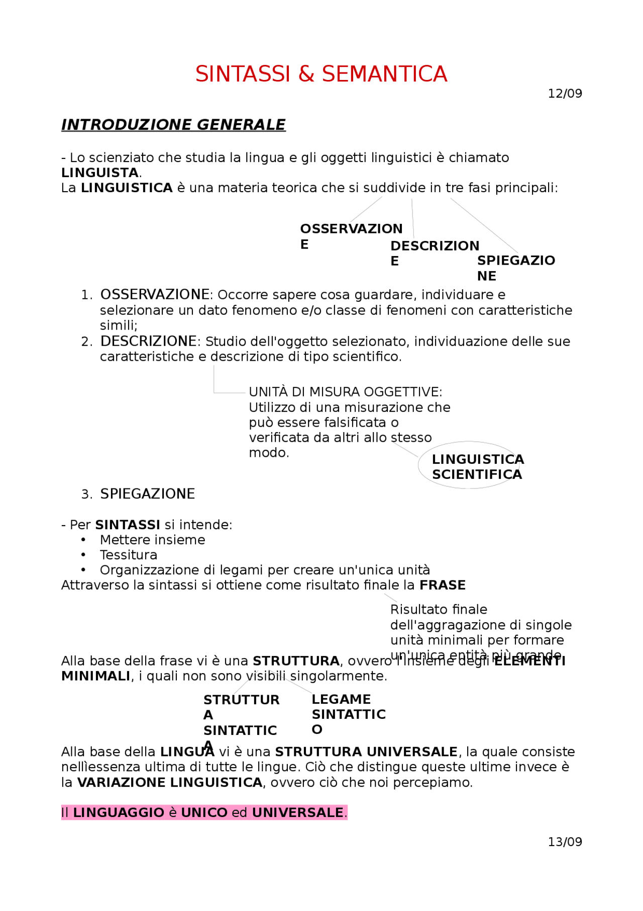 LA SINTASSI E LA SEMANTICA | Lectures de Linguistique | Docsity