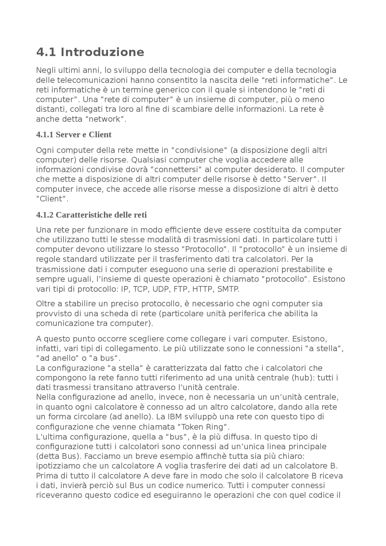 Riassunto Reti Informatica Appunti Di Elementi Di Informatica Docsity