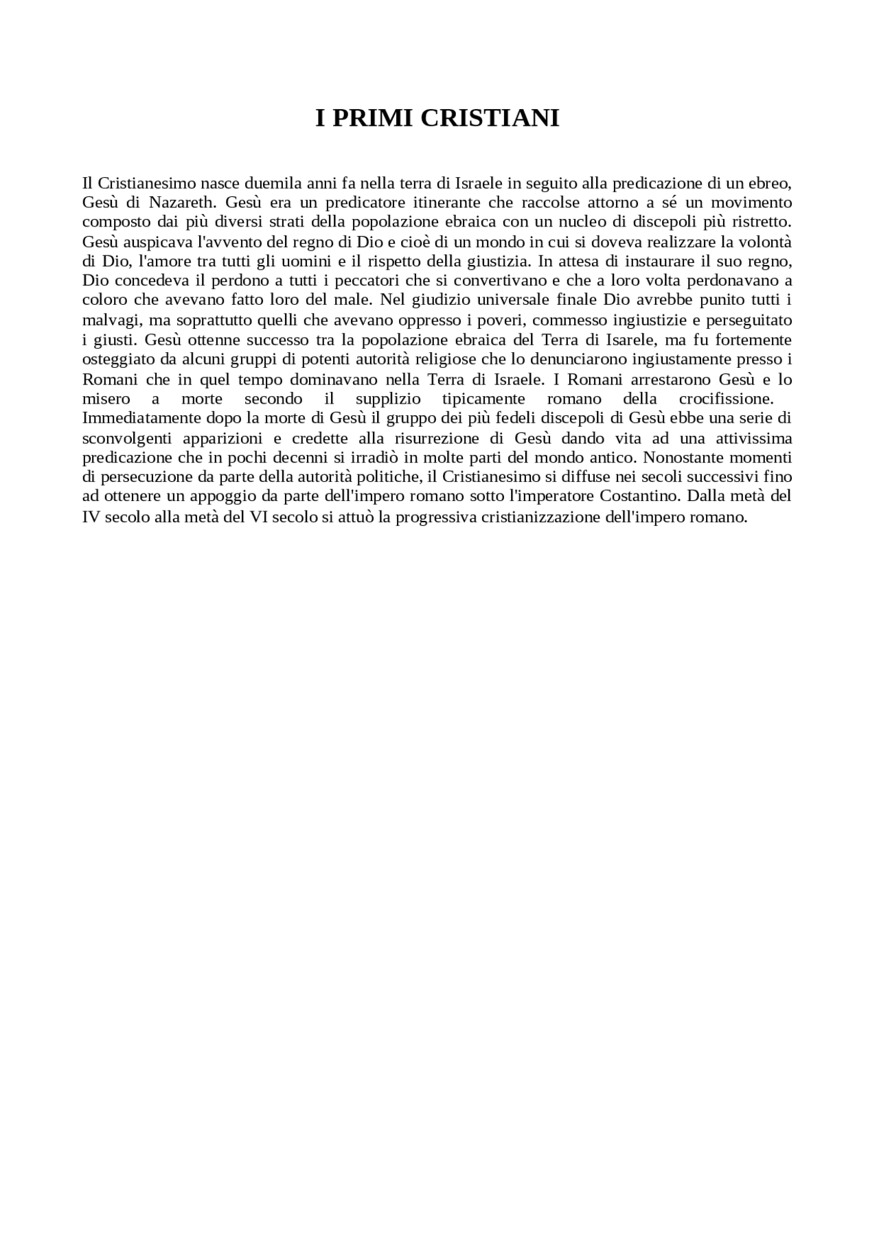 I primi cristiani nel mondo - Docsity