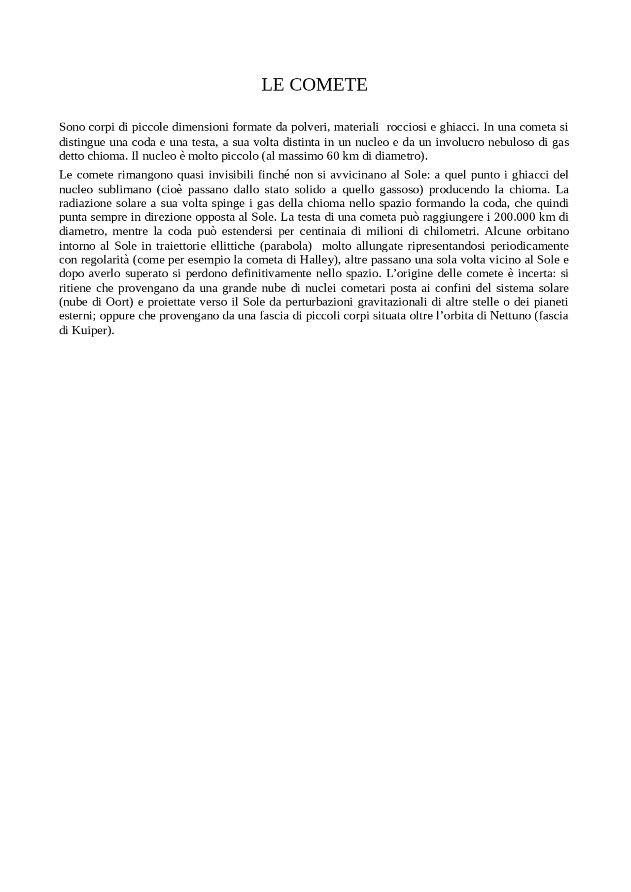 Le Comete Appunti Generali Docsity