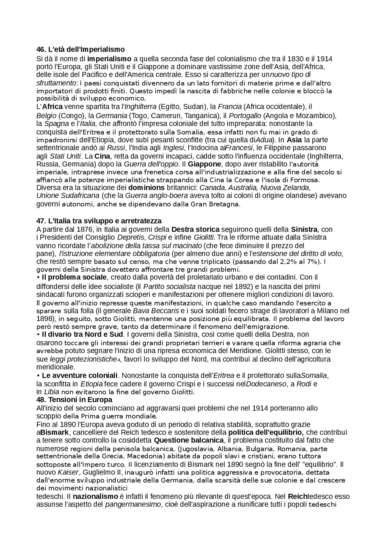 Storia Riassunto Programma Docsity