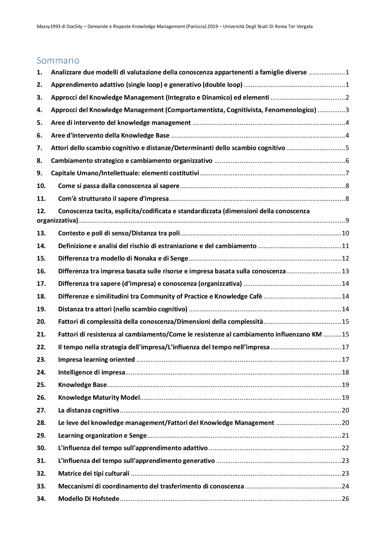 Domande e Risposte d'Esame Knowledge Management (Roma Tor Vergata) - Docsity