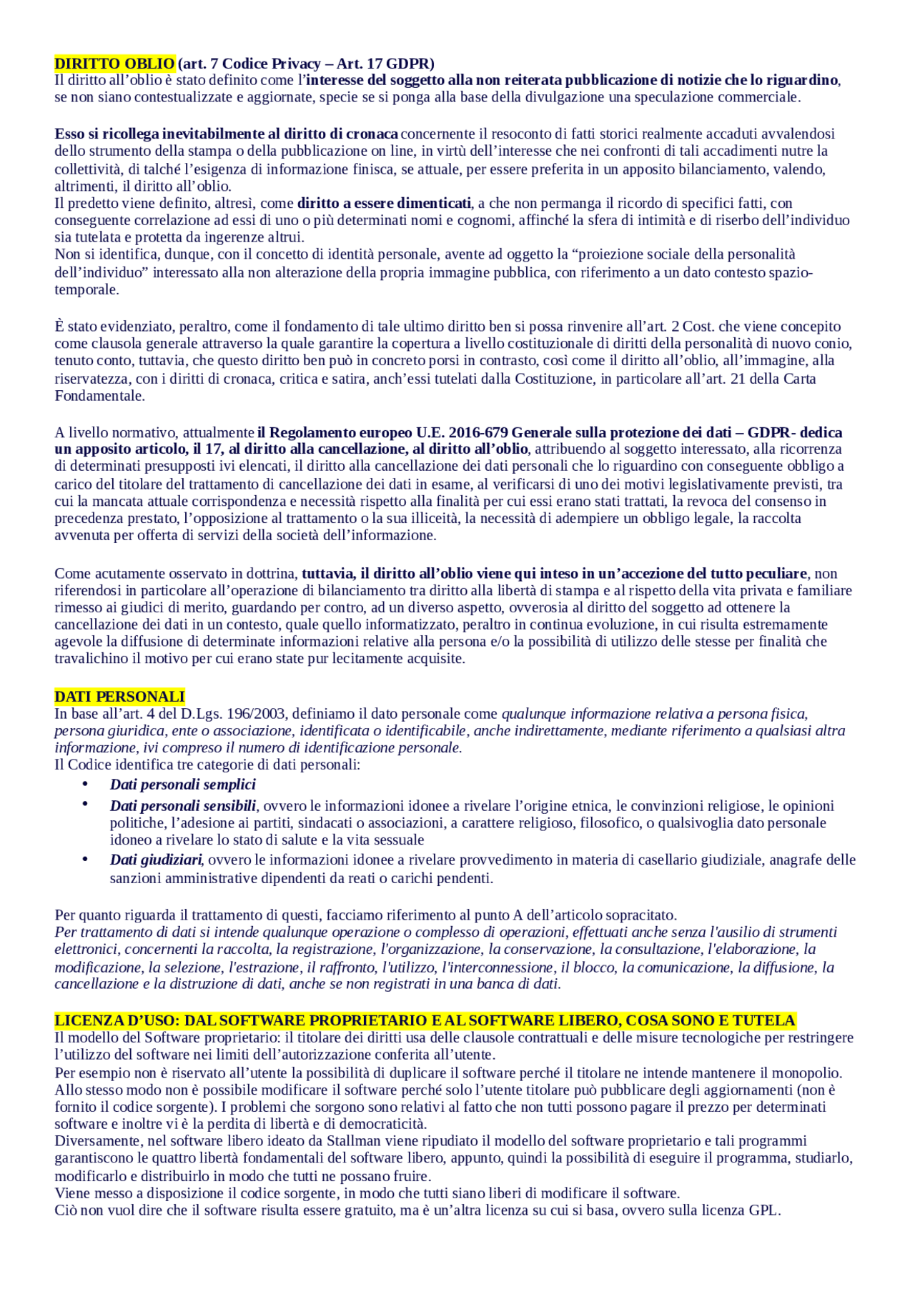 Domande Informatica Giuridica Docsity