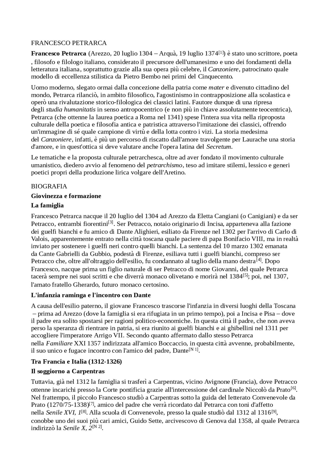 FRANCESCO PETRARCA - biografia dettagliata - Docsity