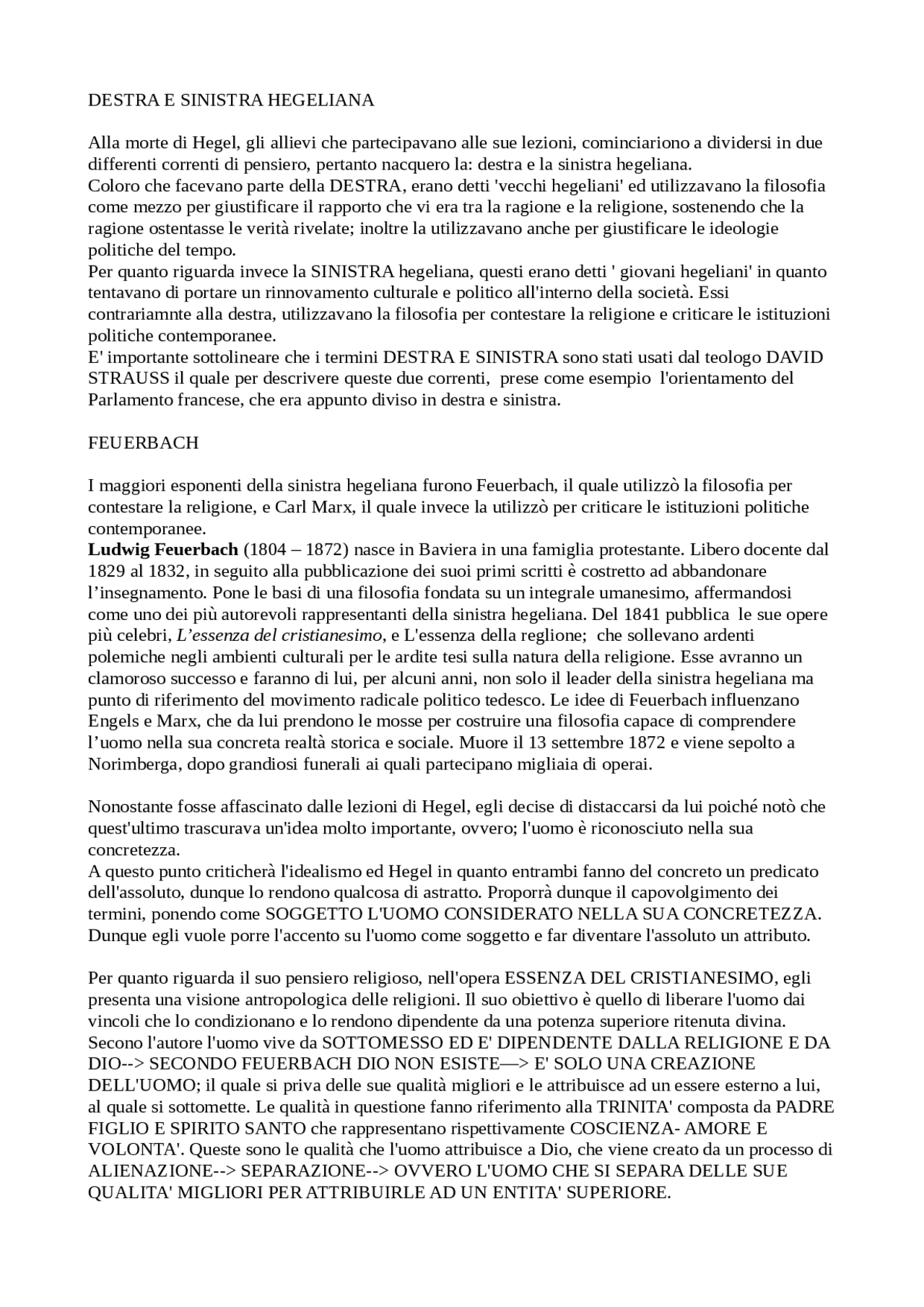 Riassunto Su Feuerbach Prgramma Di Quinto Superiore Docsity