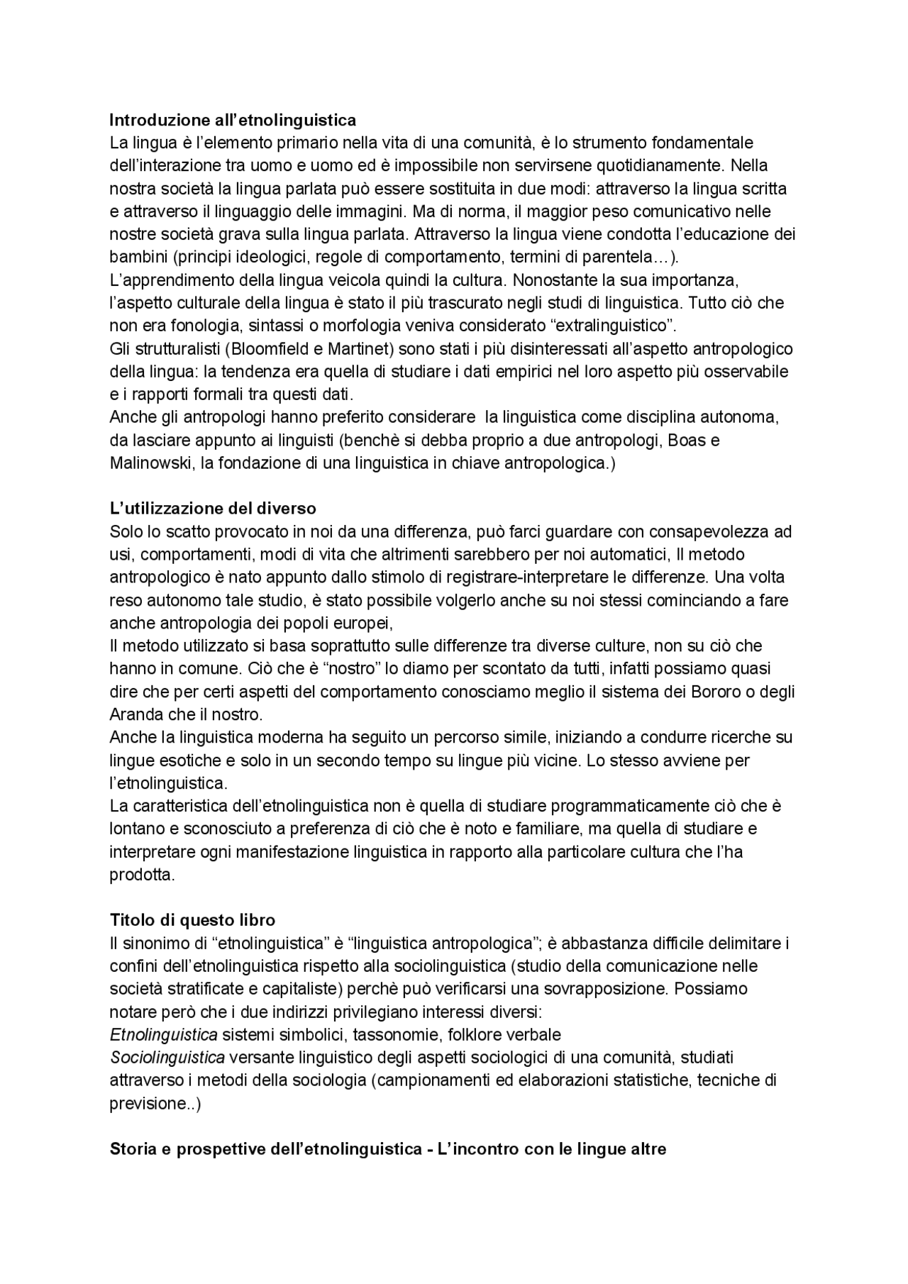 Introduzione Alletnolinguistica Riassunto Cardona Docsity