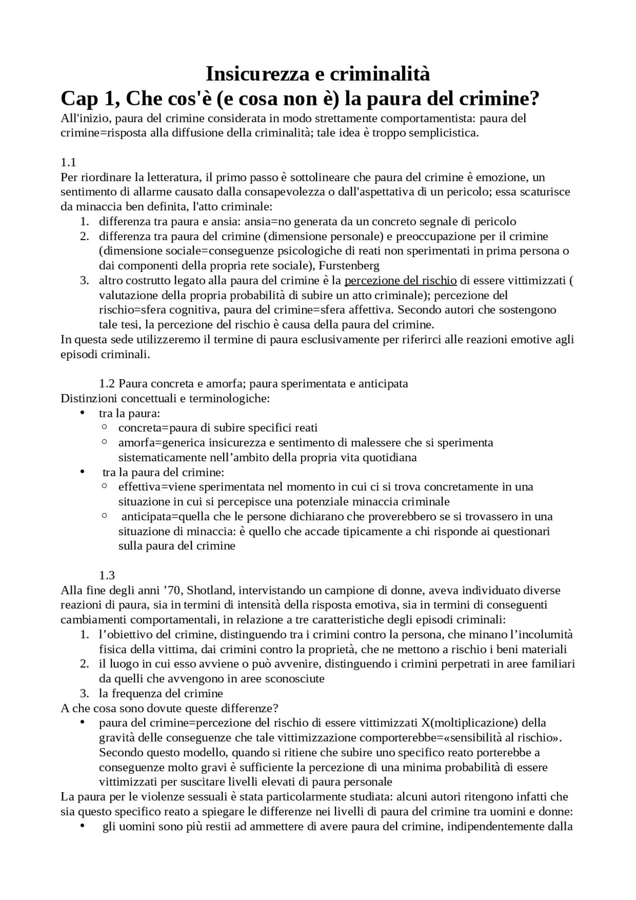 Insicurezza E Criminalità Docsity