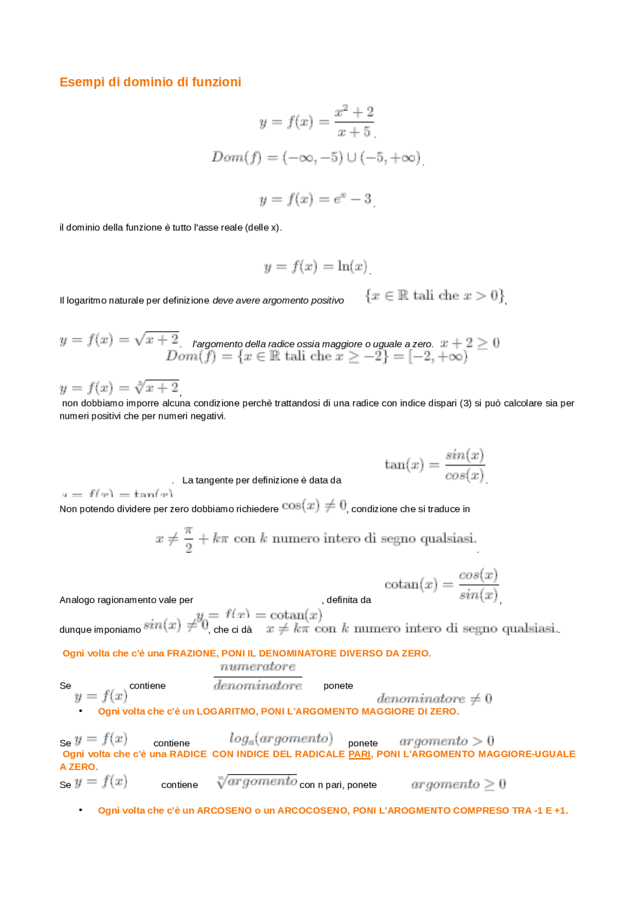 Esempi Di Domini Di Funzioni Appunti Di Matematica Docsity
