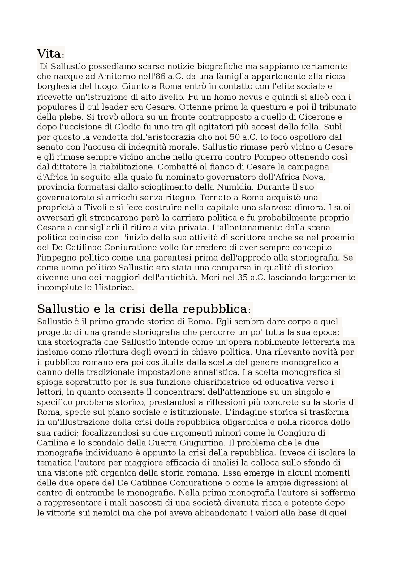 Sallustiovita E Opere Docsity
