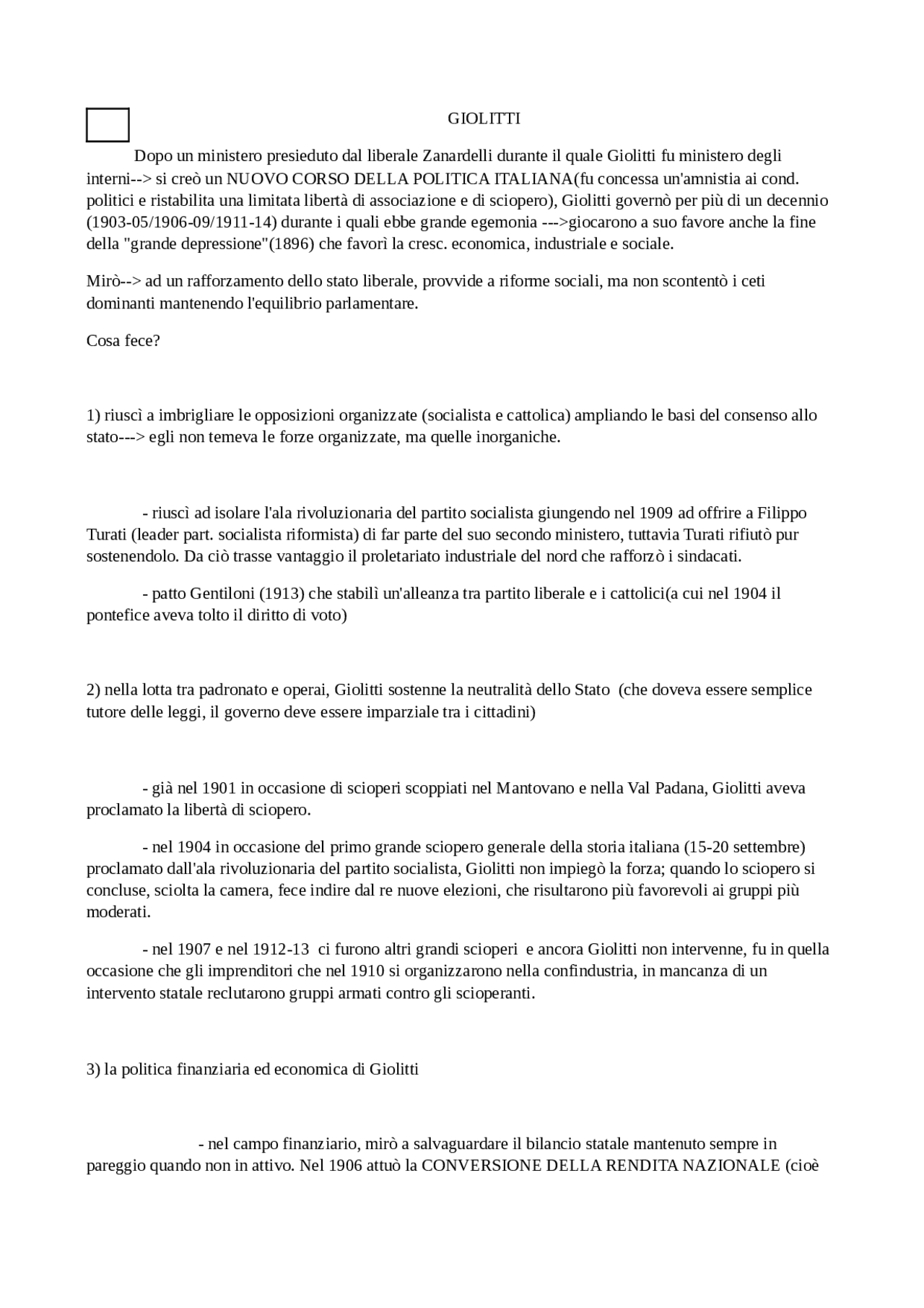 Giolitti Riassunto Liceo Docsity