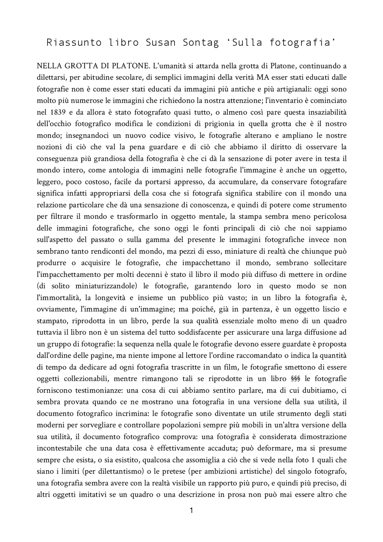 Susan Sontag - Sulla fotografia - Docsity