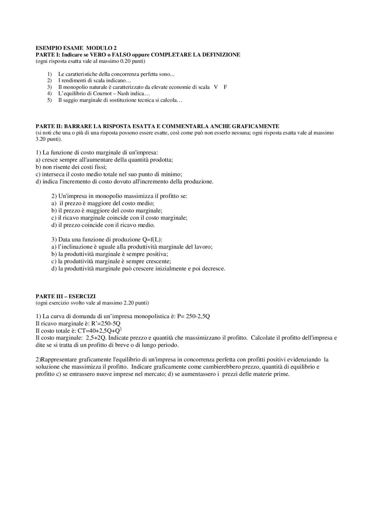 Esame Microeconomia 1 Docsity