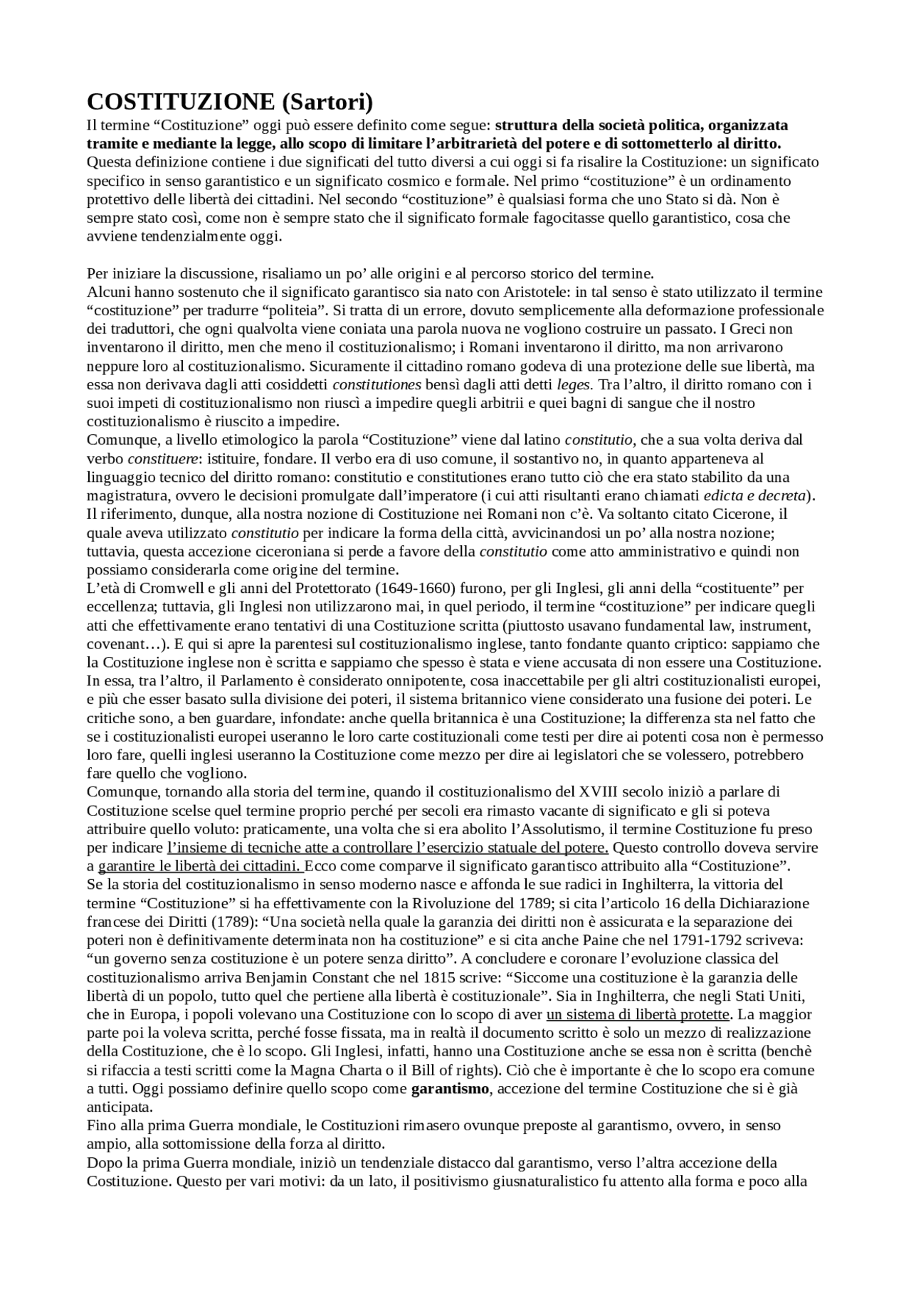 Riassunto Costituzione Docsity