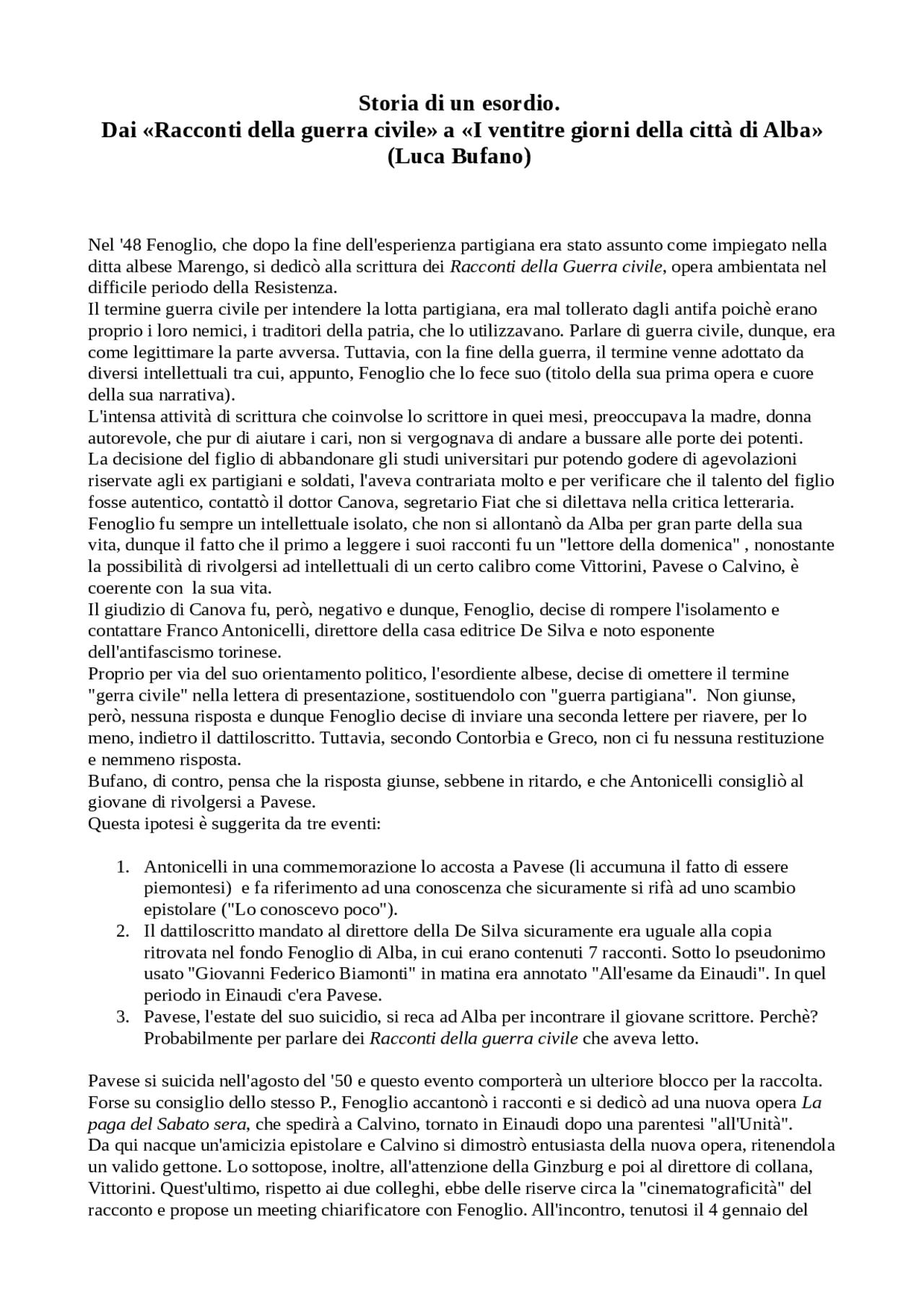 Riassunto Saggio Storia Di Un Esordio Luca Bufano Docsity