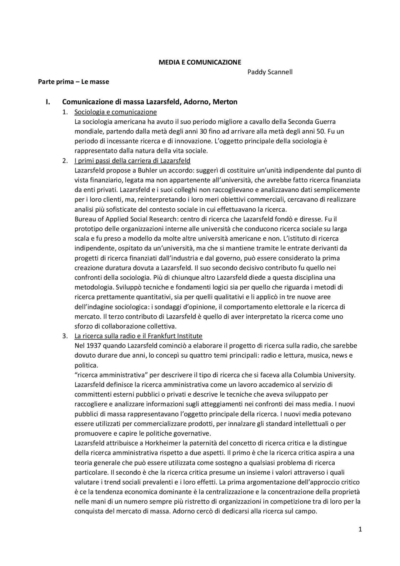 Riassunto Media E Comunicazione Docsity