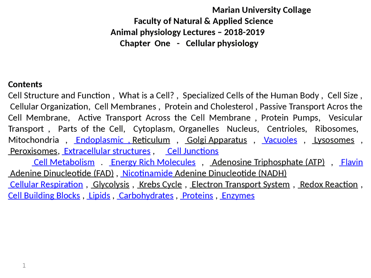 Cellular Physiology Docsity