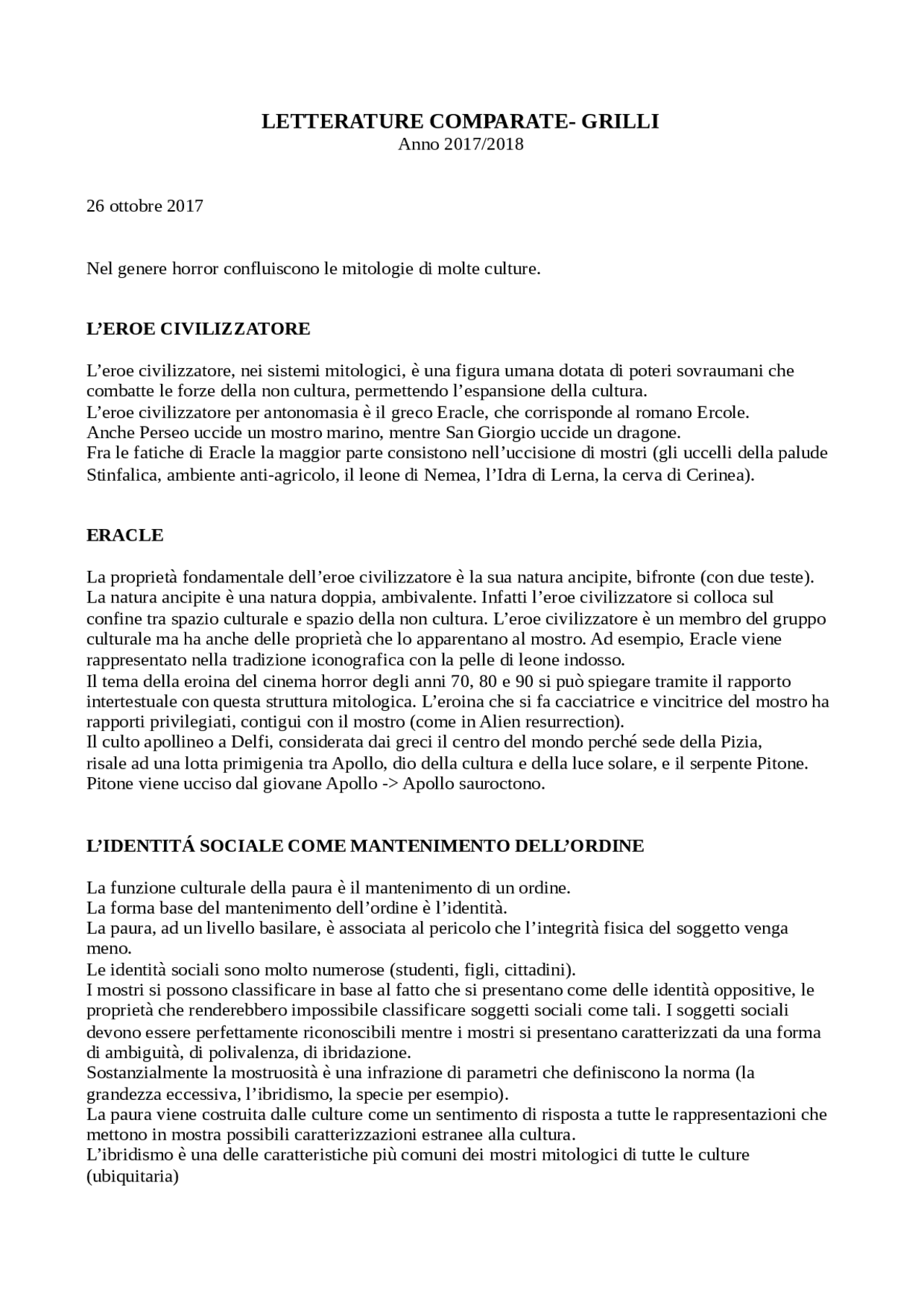 Appunti Letterature Comparate Prof Grilli Docsity