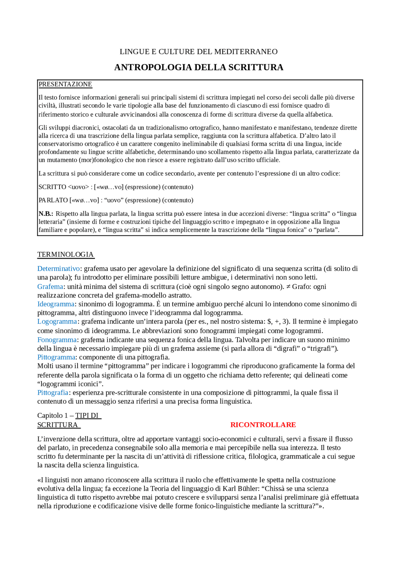 Antropolgia Della Scrittura Docsity