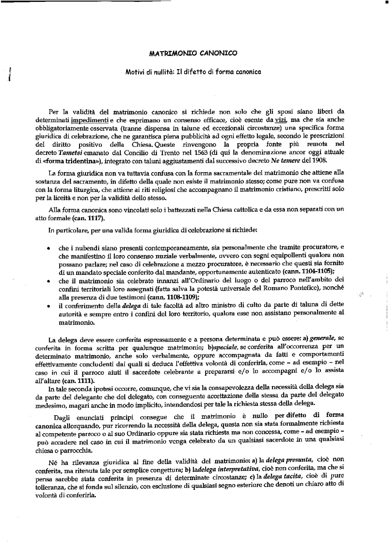 Il Matrimonio Canonico Docsity