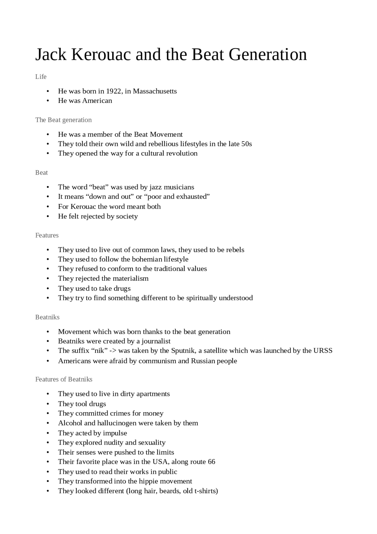 Jack Kerouac and the beat generation - Docsity