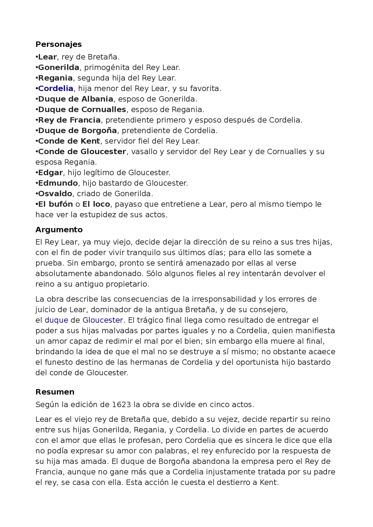 EL REY LEAR. Argumento, resumen, análisis | Resúmenes de Literatura | Docsity