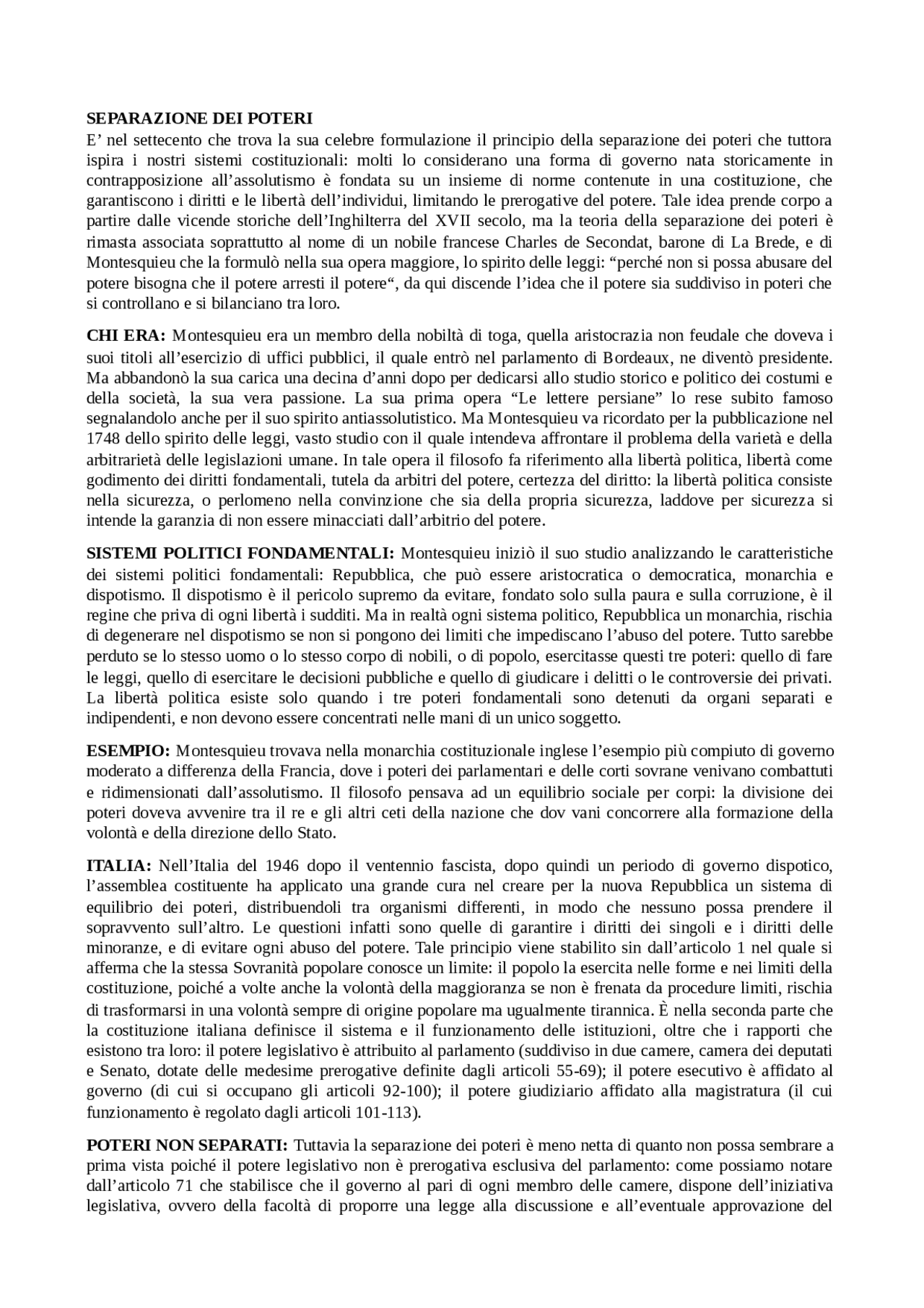 Separazione Dei Poteri Docsity