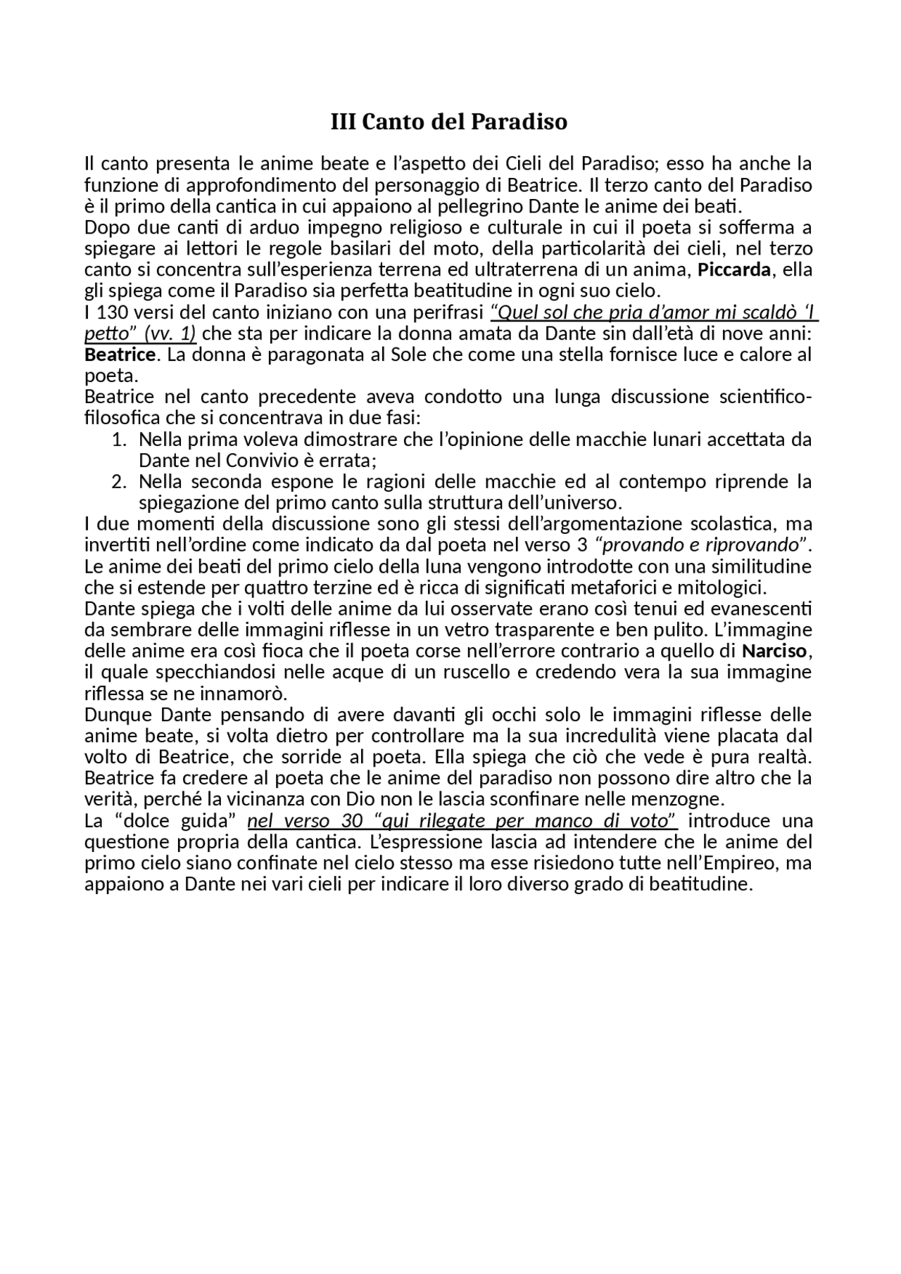 Iii Canto Del Paradiso Docsity