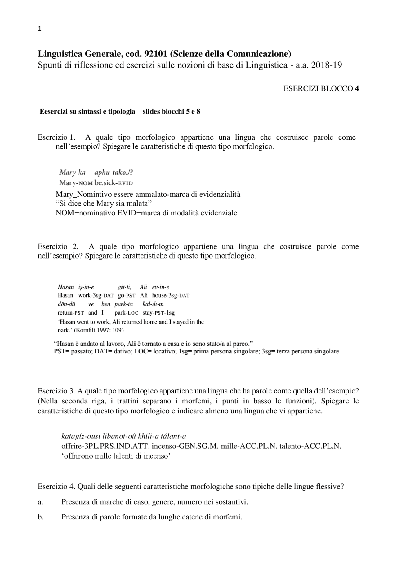 Esercitazione Linguistica Docsity