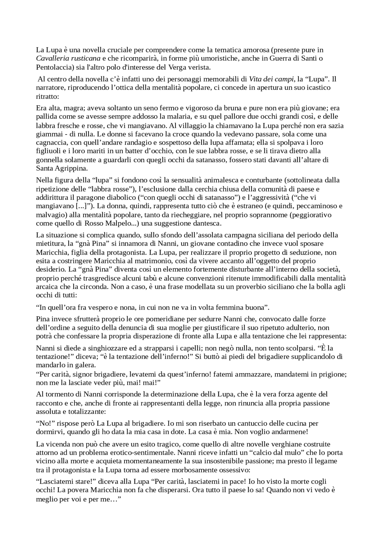 La Lupa Di Giovanni Verga Spiegazione Docsity